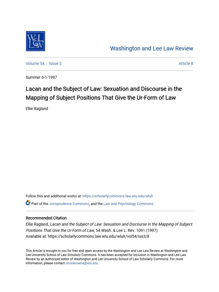 Lacan and The Subject of Law - Sexuation AndDiscourse in The Mapp | PDF ...
