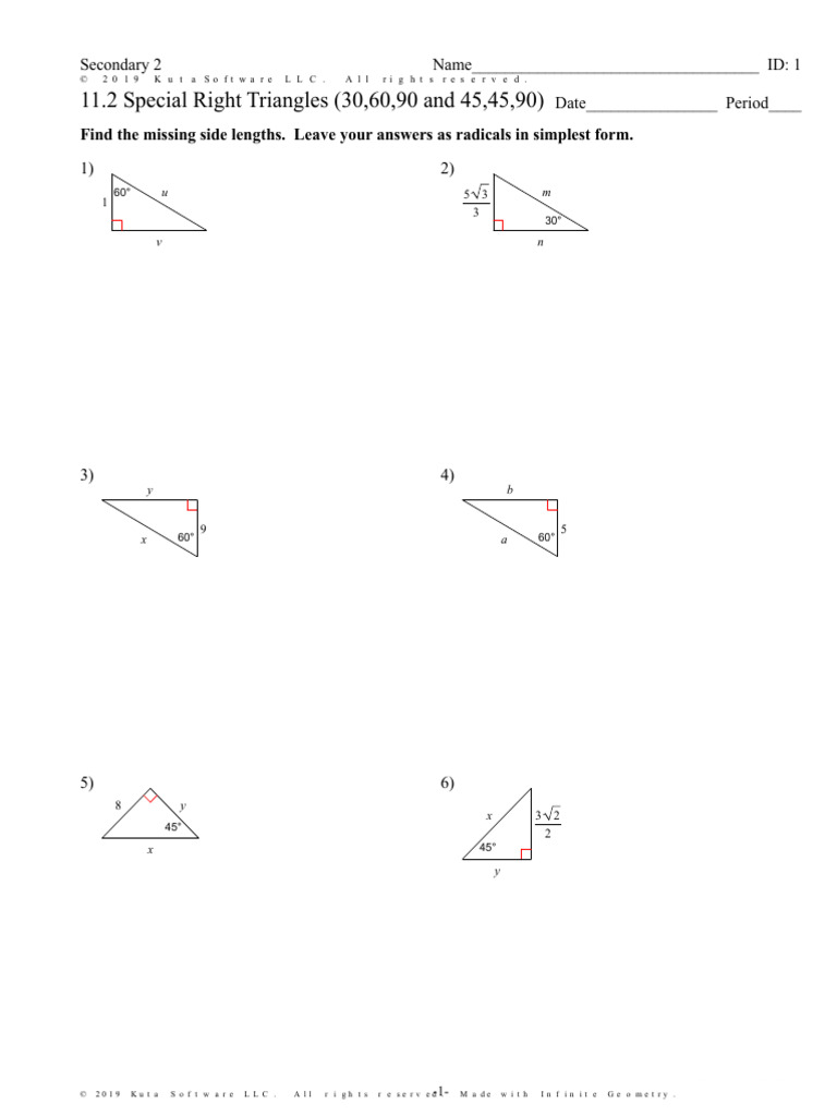 Special Right Triangles Worksheet | PDF | Euclid | Elementary Mathematics