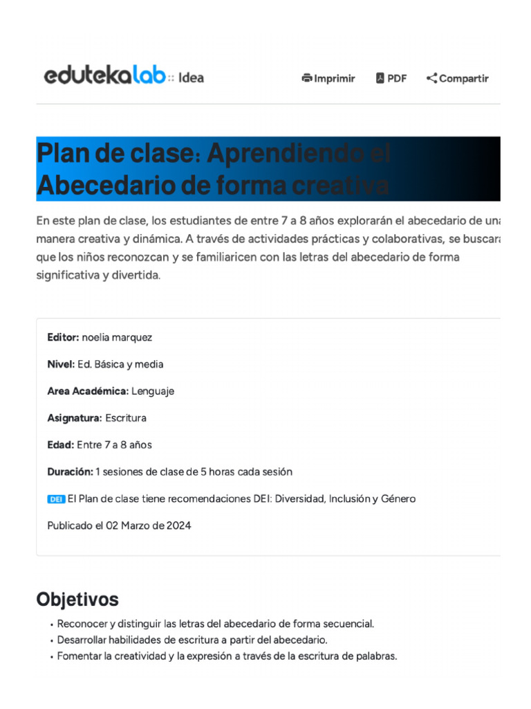 Plan de Clase_ Aprendiendo El Abecedario de Forma Creativa | PDF