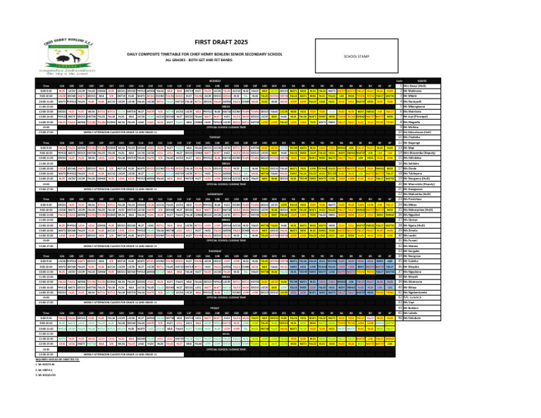 2025 Timetable For All Grades | PDF
