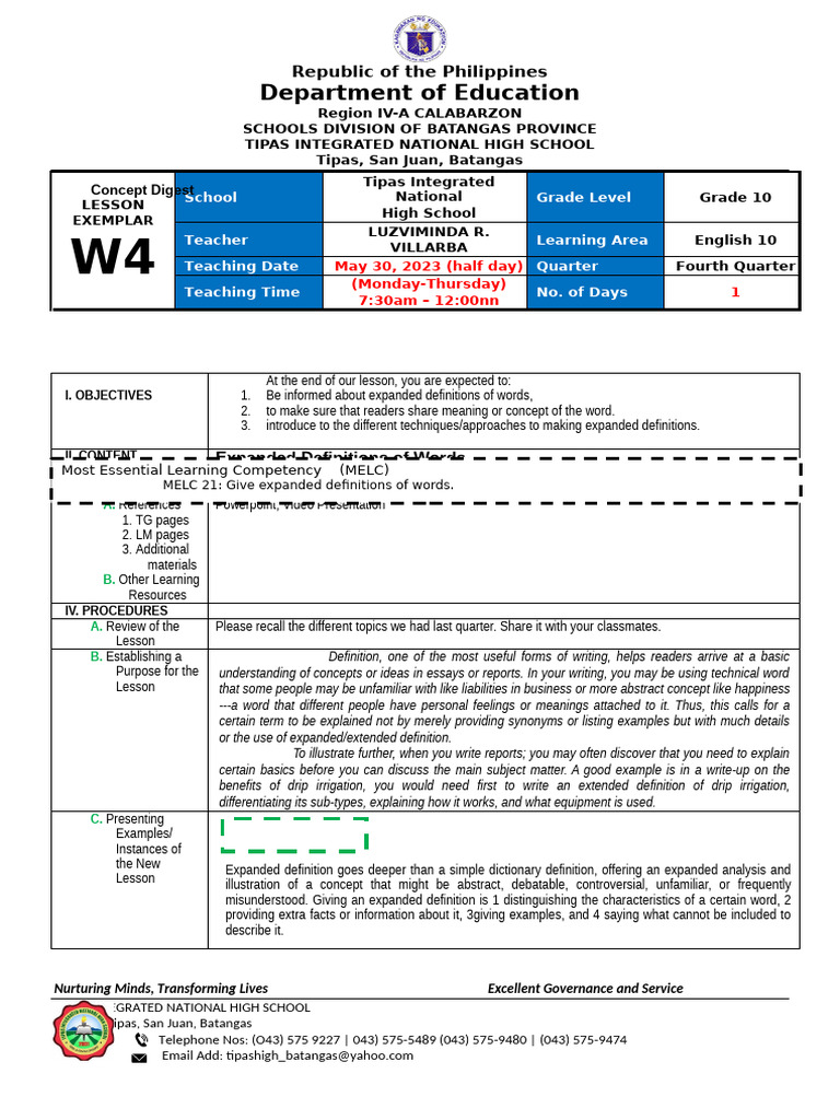 WLP-ENGLISH-10-Q4-W4 | PDF | Concept | Definition