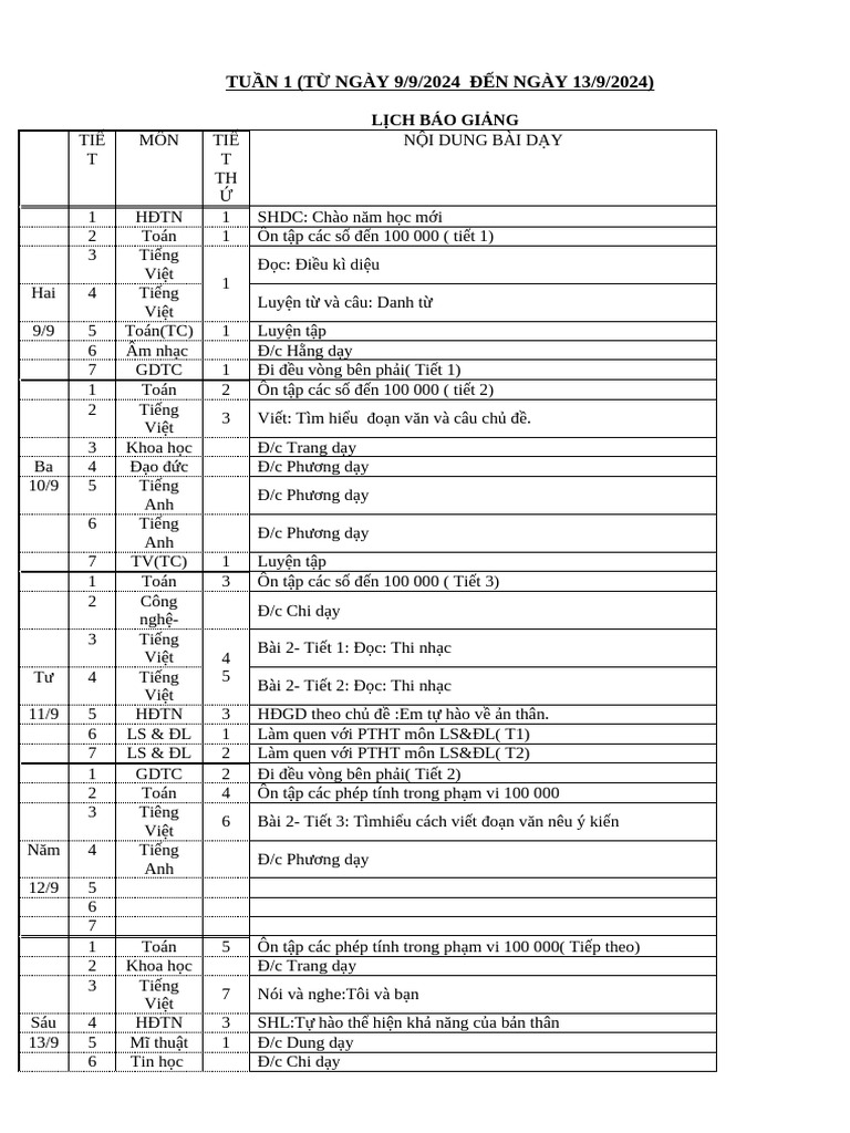 KHBD TUẦn 1 LEN 4 | PDF