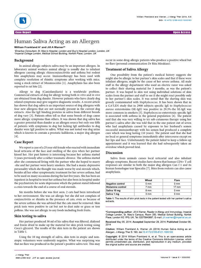 Human Saliva Acting As An Allergen 2155 6121.1000193 | PDF | Allergy ...