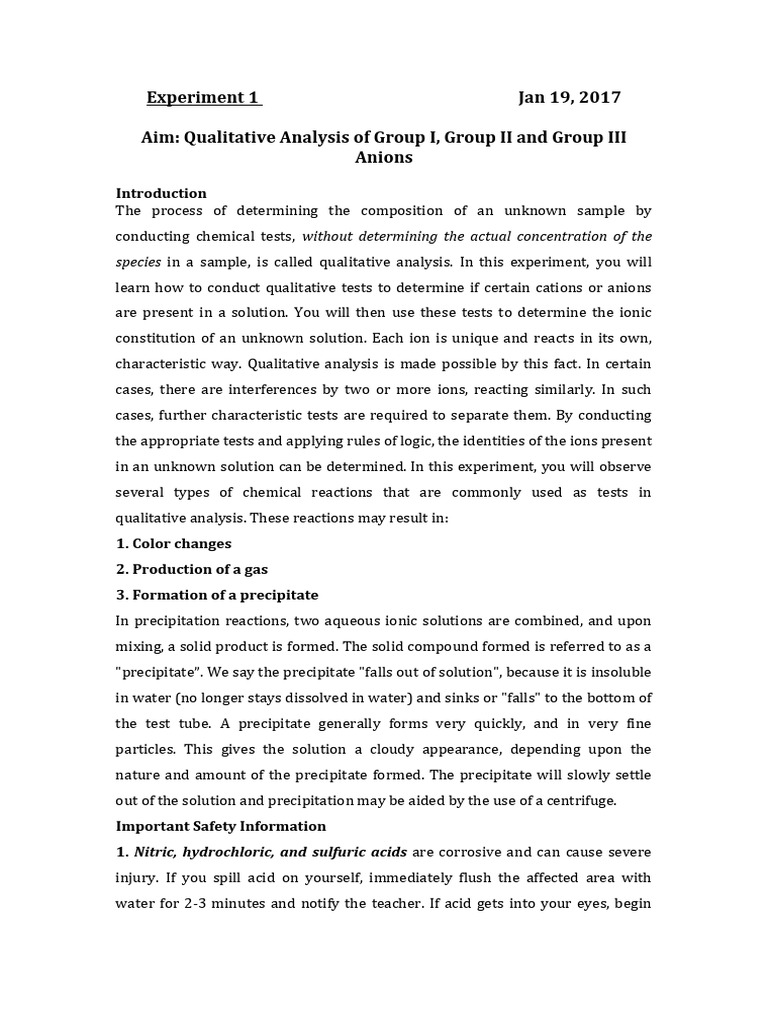 CEL 2 Experiment 1-4 - Anion Analysis | PDF | Precipitation (Chemistry ...
