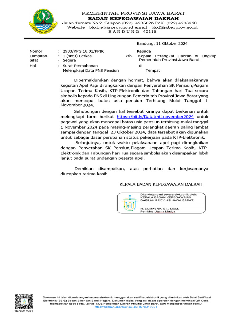 Permohonan Data PNS Pensiun 2024 | PDF