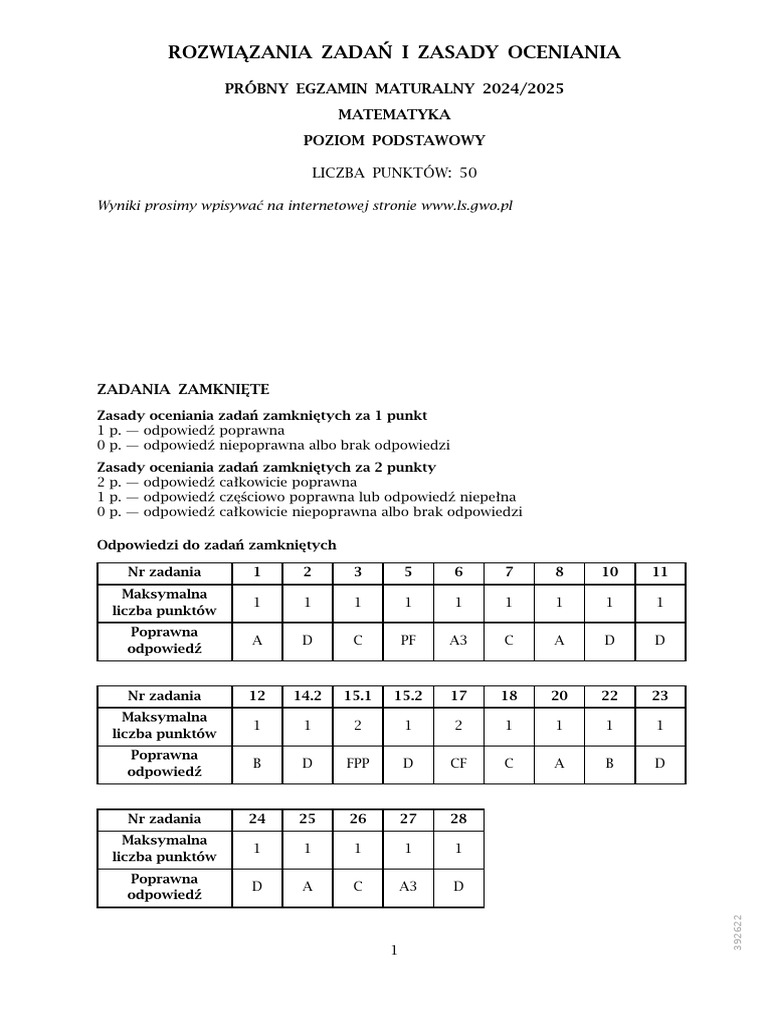 Rozwiazania Zadan I Zasady Oceniania 1 | PDF