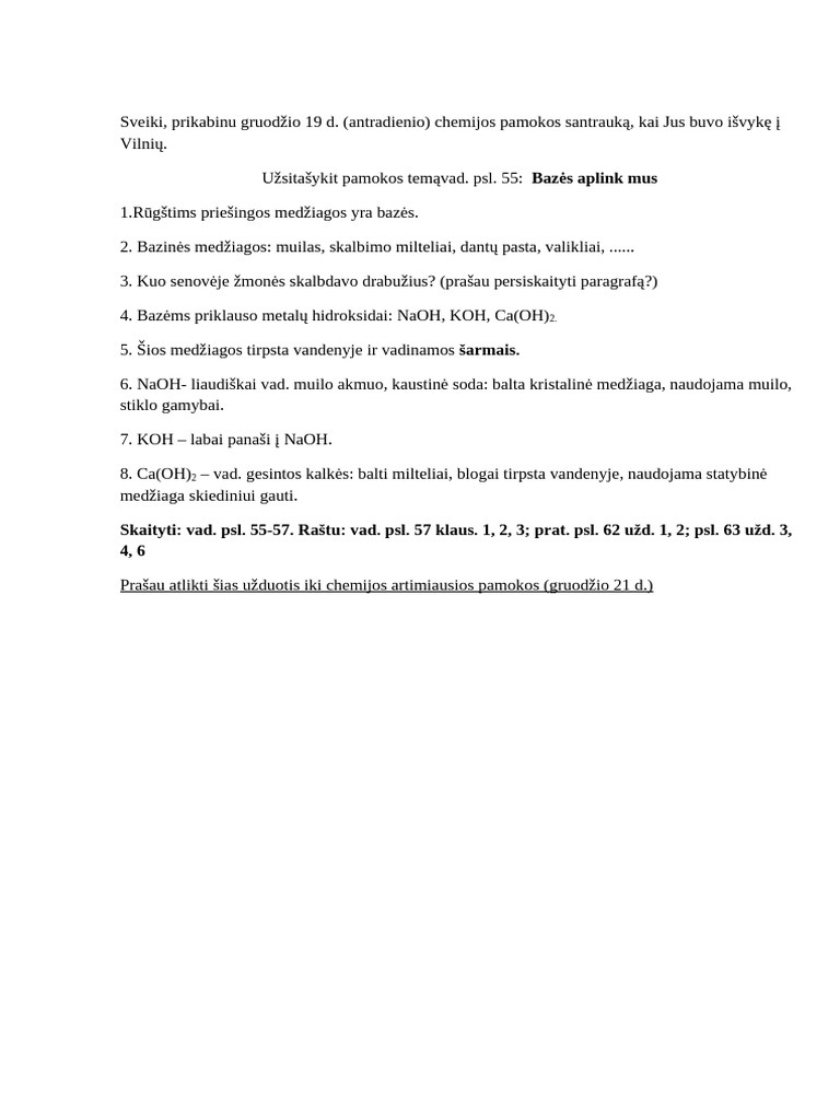 1c Chem. Pamoka (Gruodžio 19 D.) | PDF
