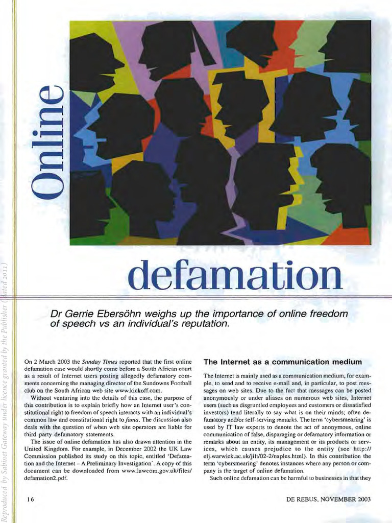 Online Defamation: Rights vs. Reputation | PDF | Defamation | Civil Law ...
