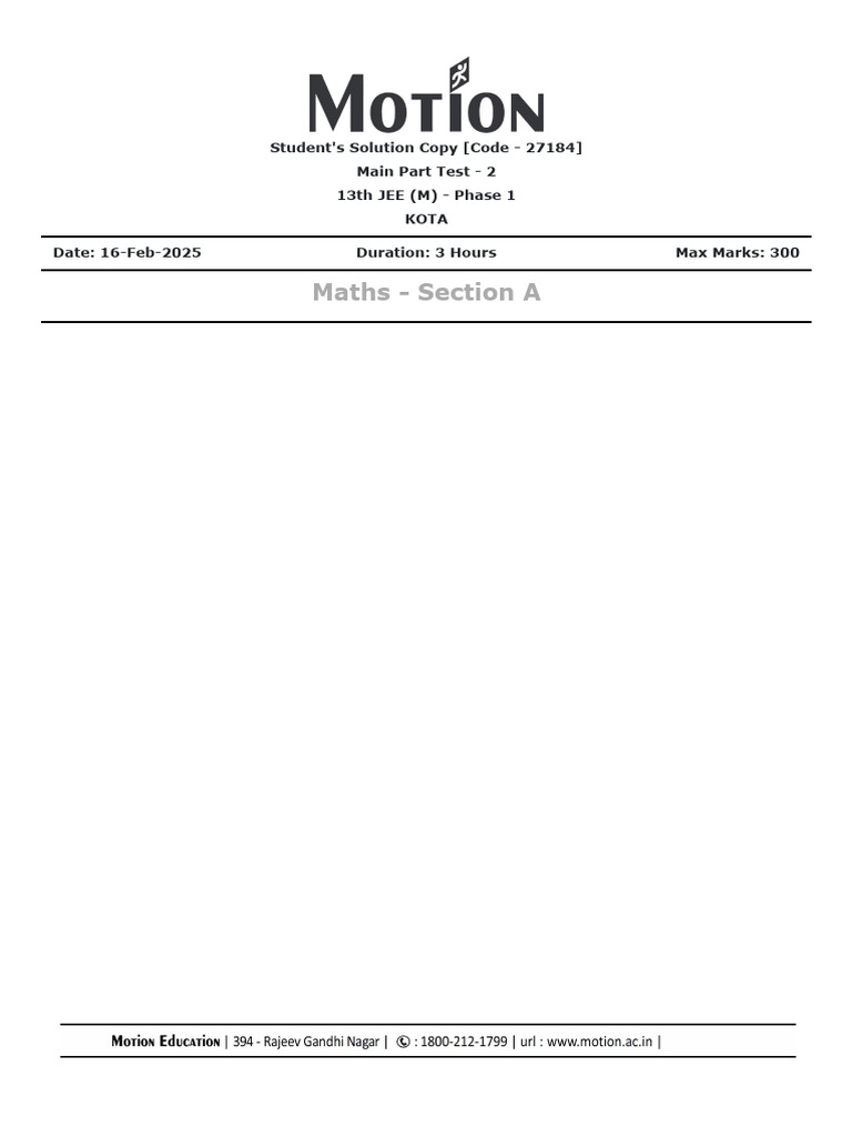 BTS Main Part Test - 2 - Solution | PDF | Mathematics | Mathematical ...