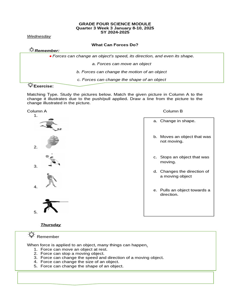 Forces and Their Effects: Grade 4 Module | PDF | Force