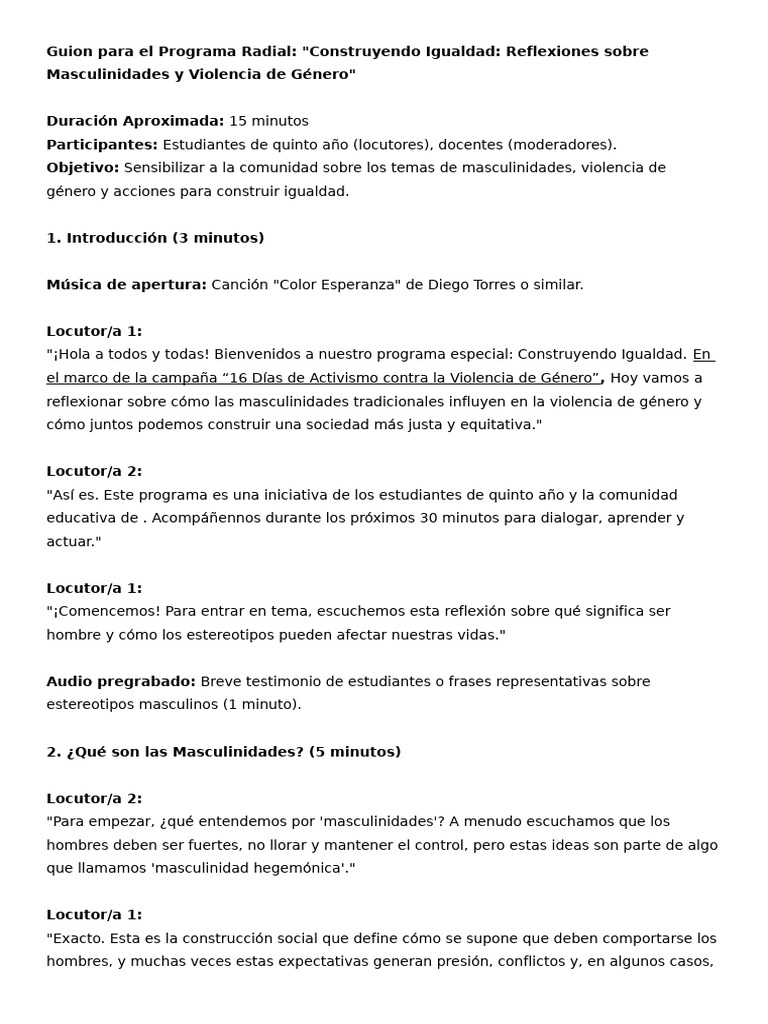 Guion para Programa Radial | PDF | Estereotipos | Violencia