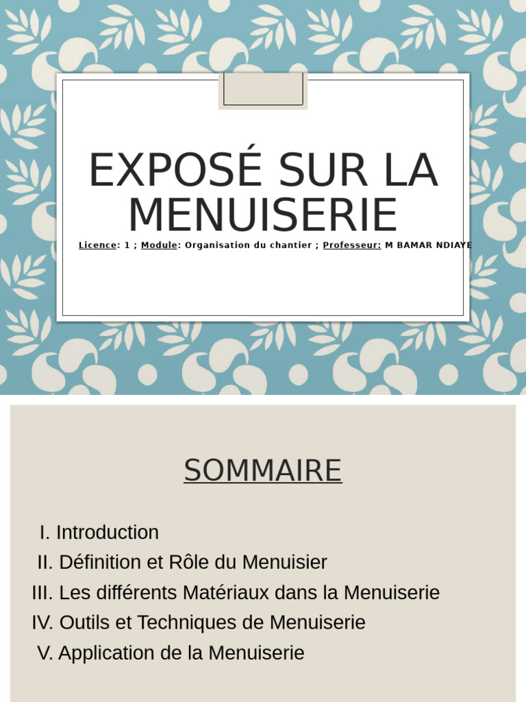 Introduction à la Menuiserie et Outils | PDF