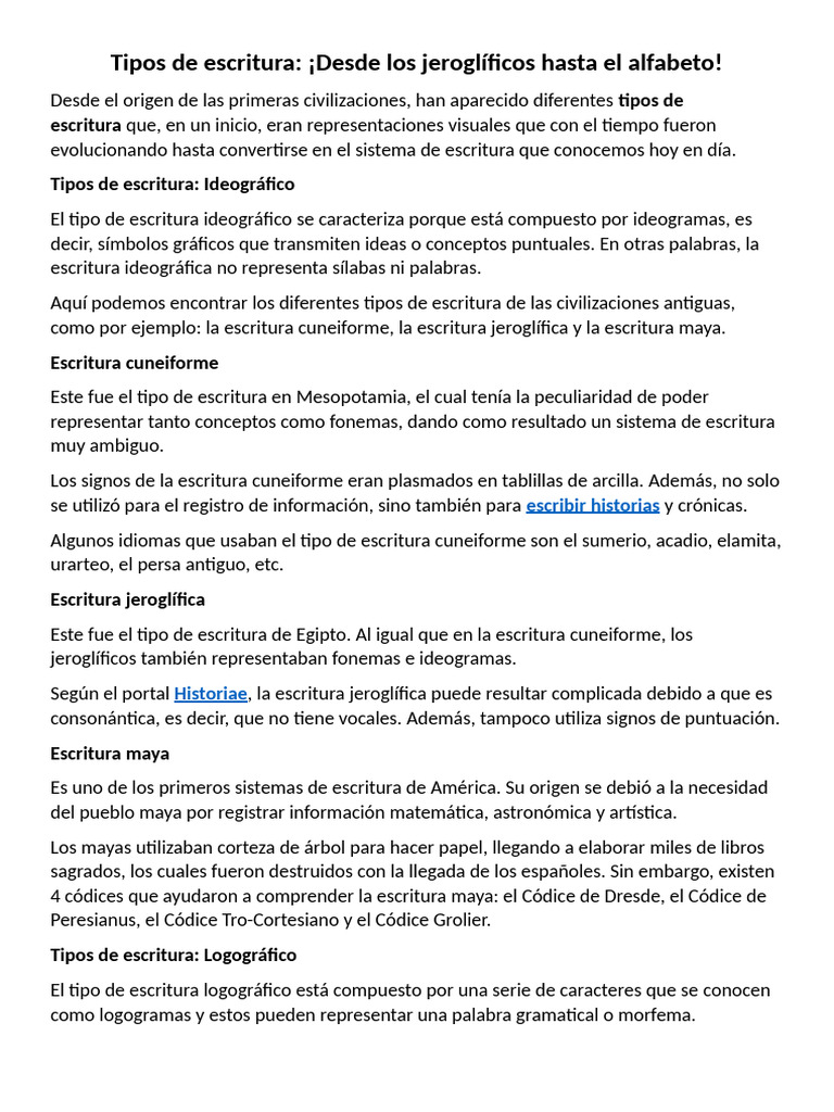 Tipos de escritura en la historia | PDF | Alfabeto | Escritura