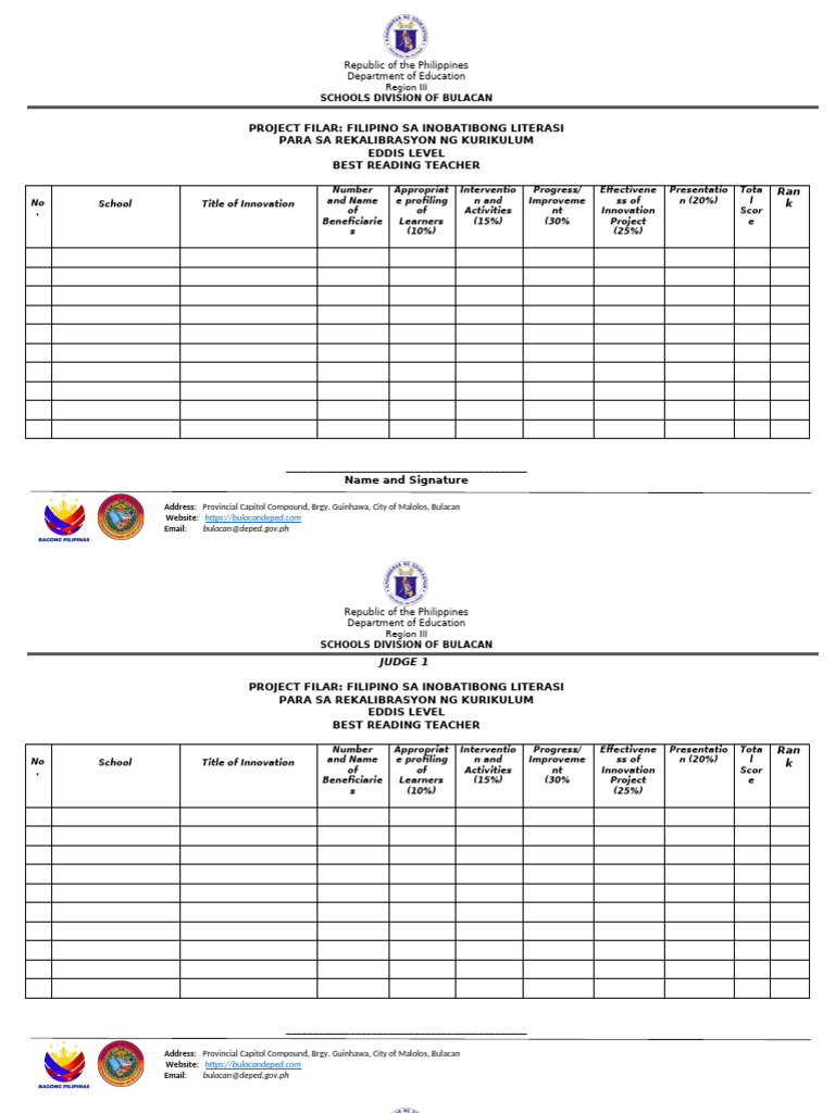 Project FILAR - Rubrics For Best Reading Teacher | PDF | Southeast Asia ...