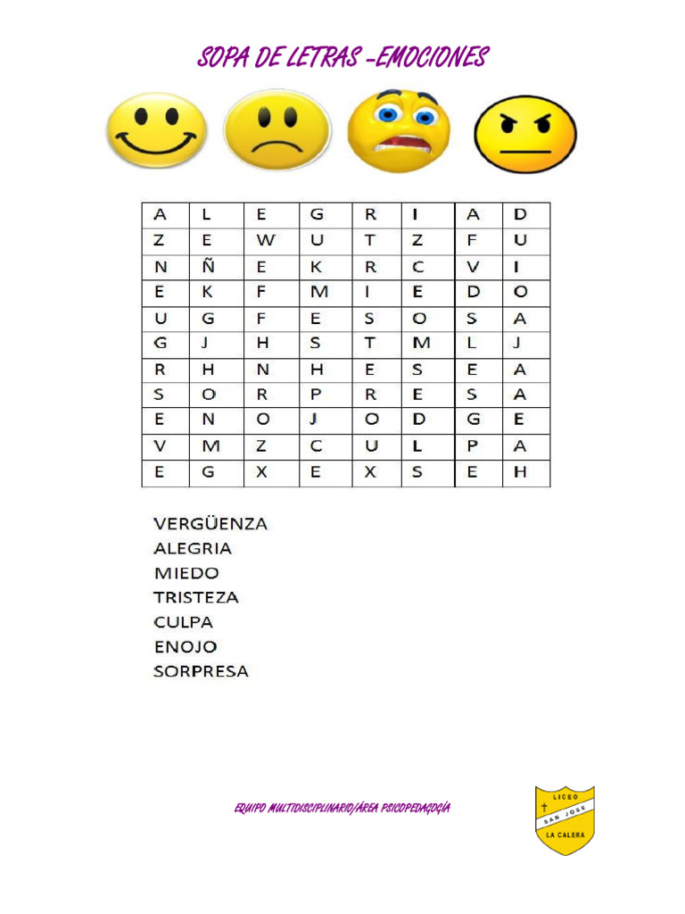 Sopa de Letras Emociones | PDF