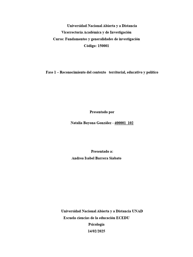 FASE 1 Reconocimiento Del Contexto Territorial, Educativo y Politico | PDF | Organización no ...