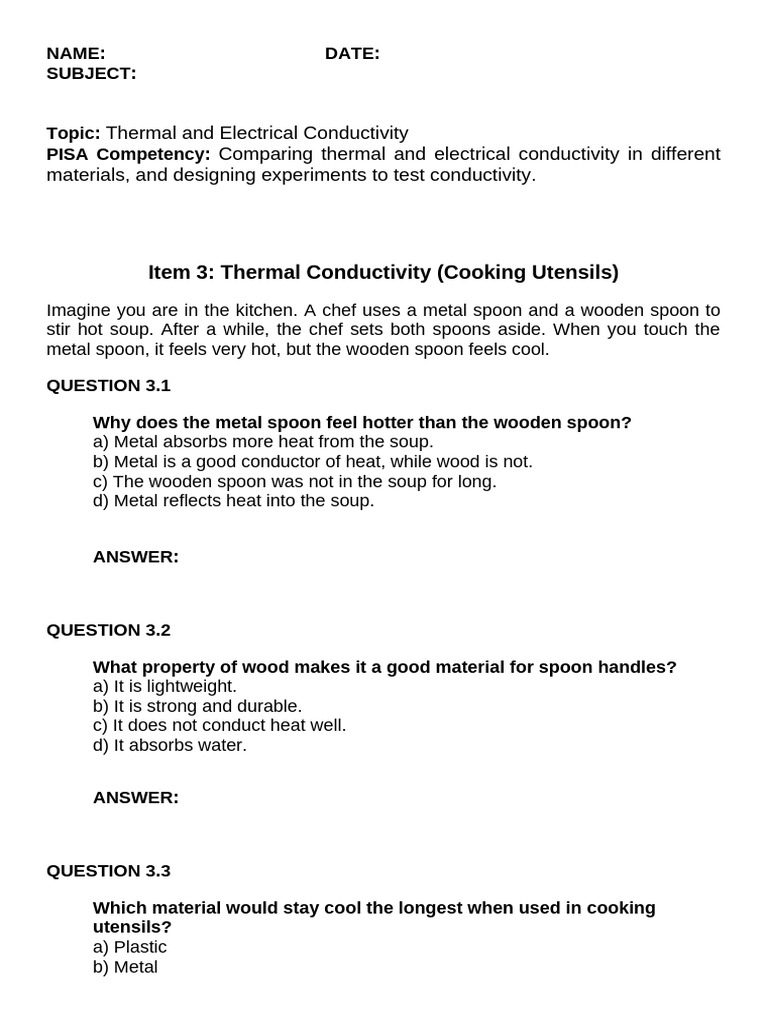 Day2 (Intervention) - Thermal and Electrical Conductivity-Worksheet ...