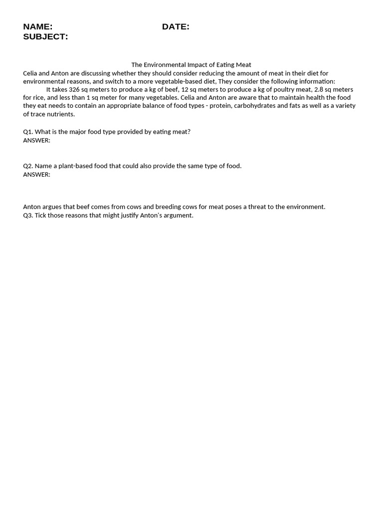 Day3 Meat Worksheet | PDF