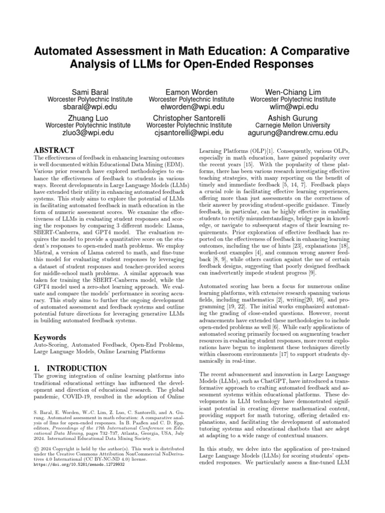 Automated Assessment in Math Education - A Comparative Analysis of LLMs For Open-Ended Responses ...