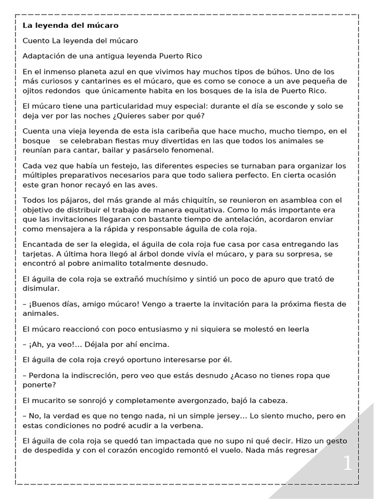 Fab05 - La Leyenda Del Múcaro | PDF | Aves | Ornitología