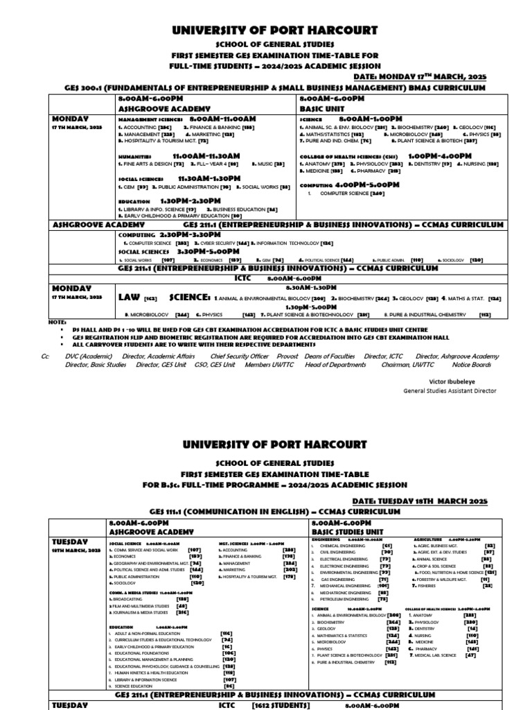 GES Exam Timetable 2024/2025 | PDF | Engineering | Science