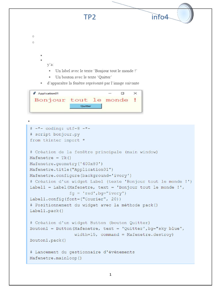 TP 2 Tkiner | PDF | Python (Langage de programmation) | Informatique
