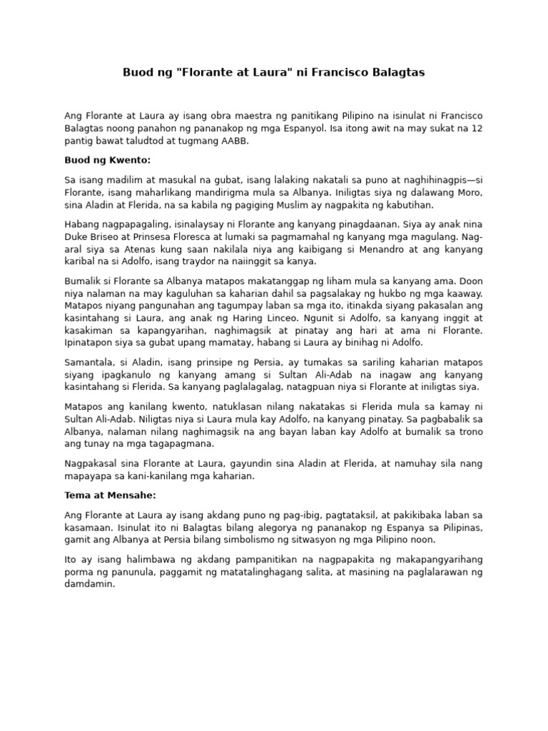 Buod NG Florante at Laura | PDF