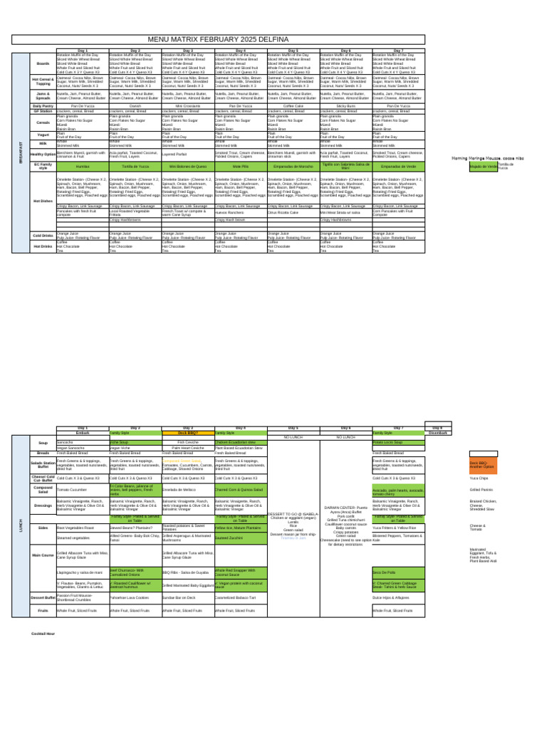 February 2025 Menu Overview | PDF | Salad | Vinaigrette
