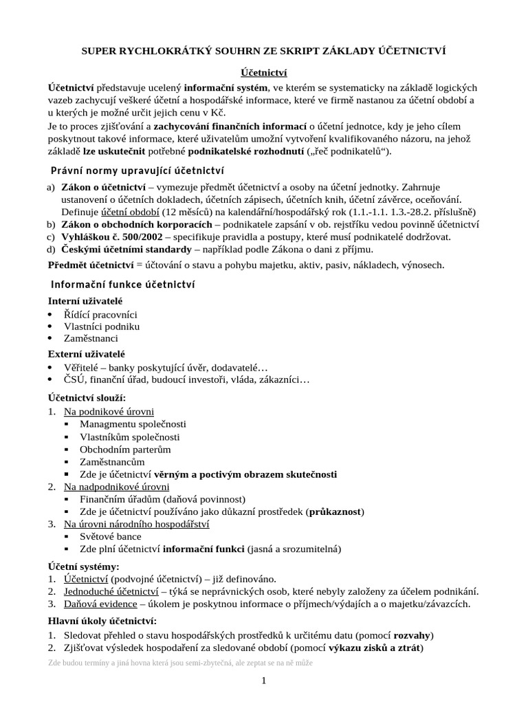 Info-Souhrn-Ze-Skript-Teoreticke-Zaklady-Ucetnictvi-2024 (Kopie) | PDF