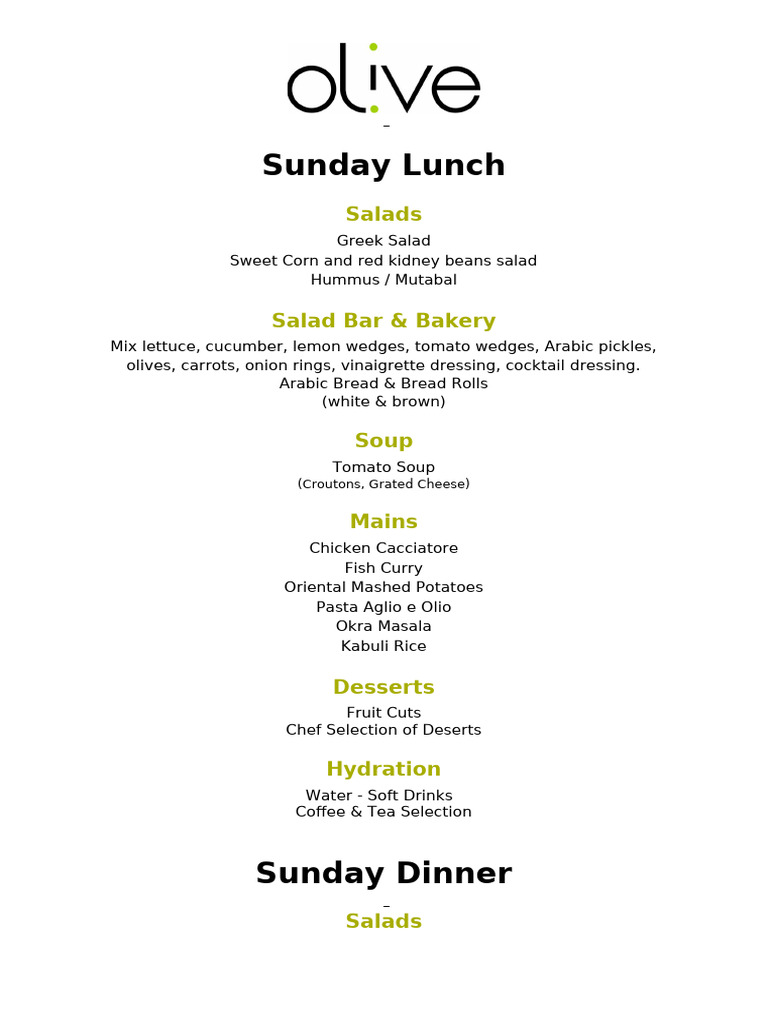 Olive Buffet Rotation Menus July 2022 | PDF | Salad | Lunch