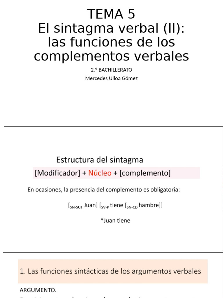 Tema 5 El Sintagma Verbal II Las Funciones de Los Complementos Verbales ALUMNOS | PDF