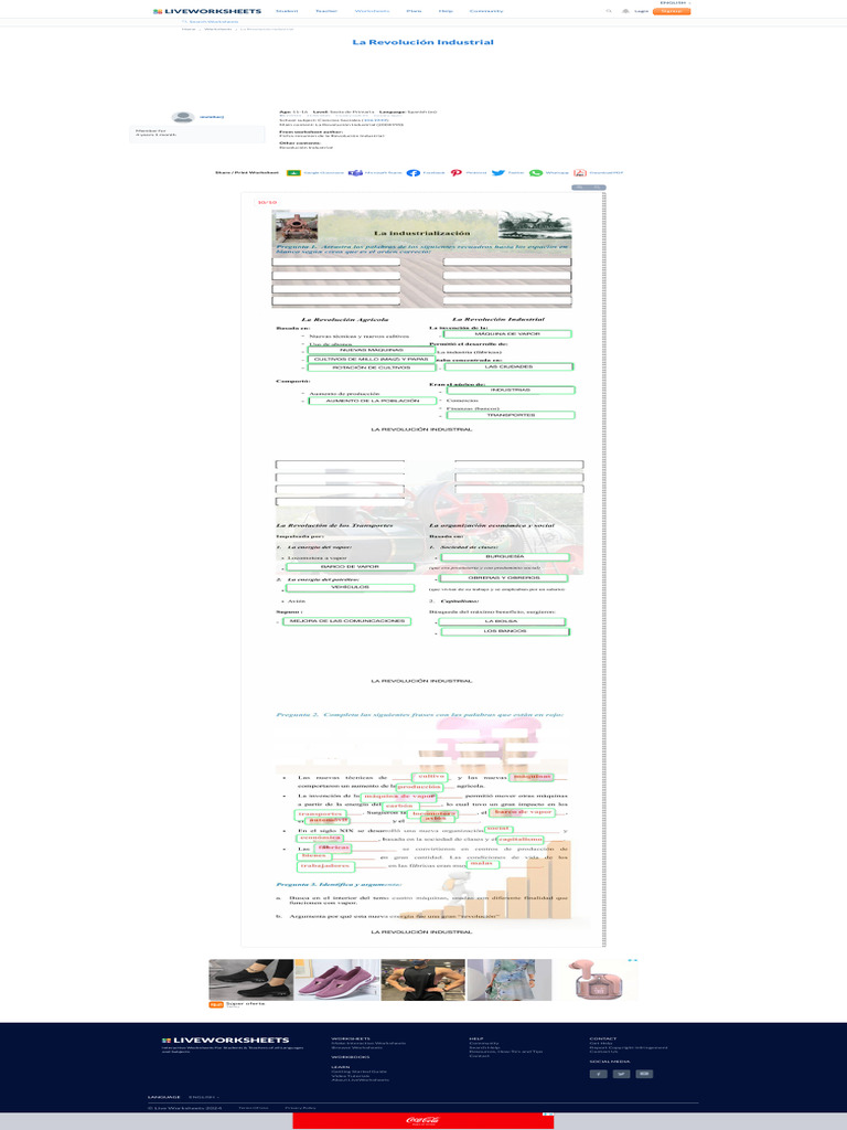 La Revolución Industrial Worksheet Live Worksheets | PDF