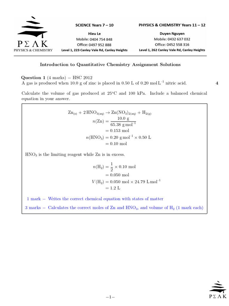 Chemistry Module 2 Revision 1 Solutions | PDF | Mole (Unit ...