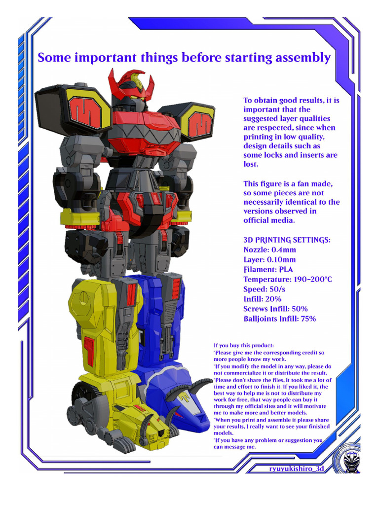 Instructions para Montar Um Megazord em 3d | PDF