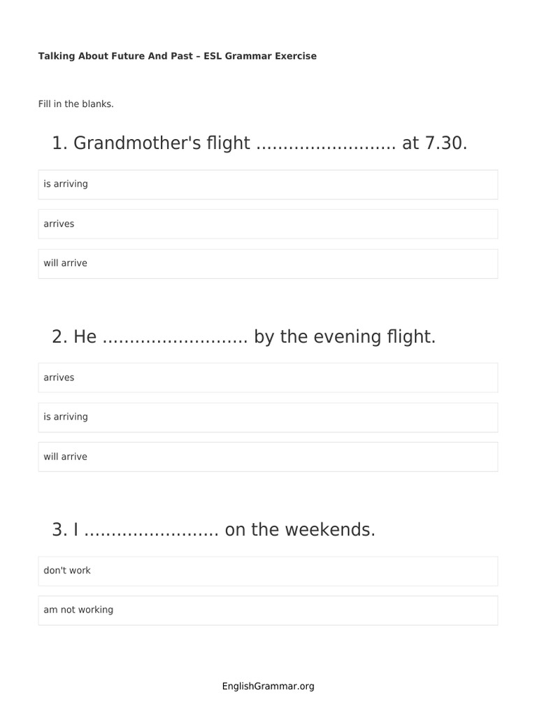 Talking About Future and Past ESL_Grammar_Exercise | PDF