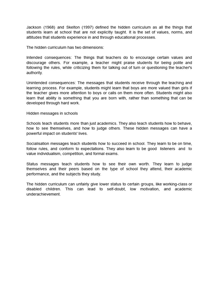 Understanding the Hidden Curriculum | PDF