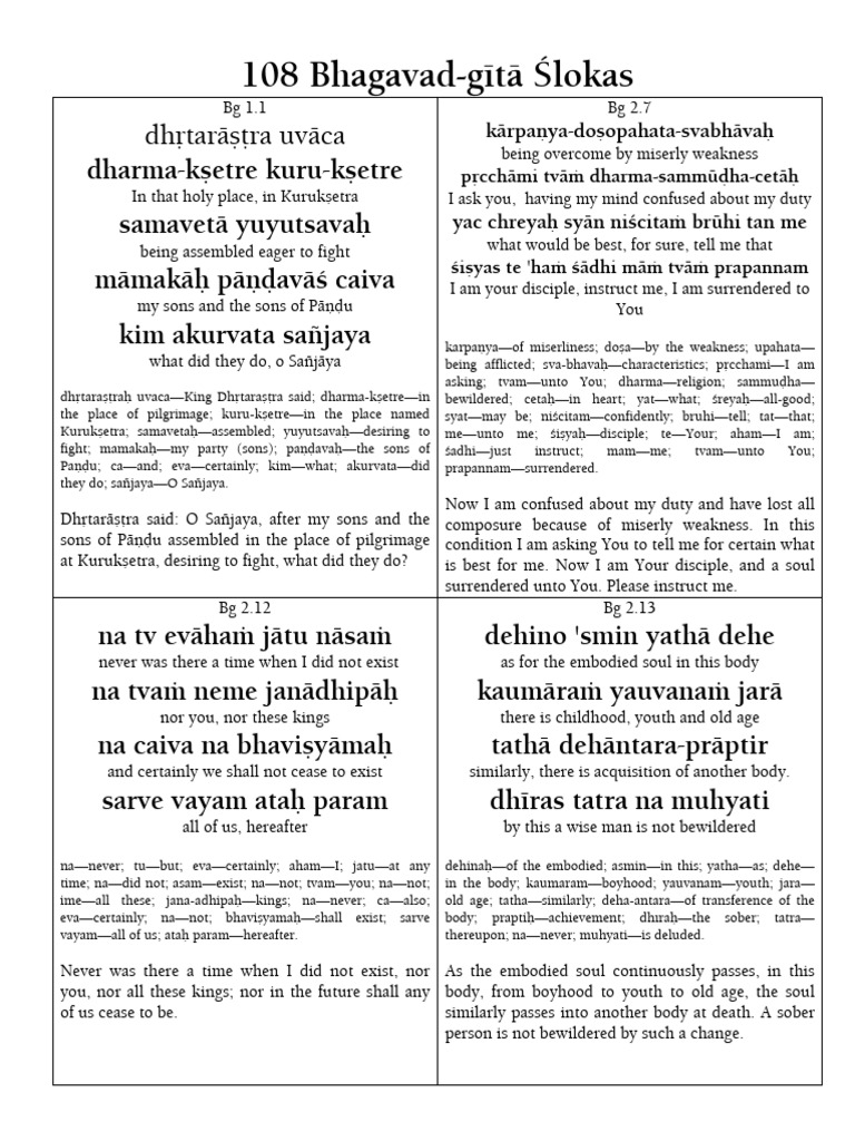 108 Bg slokas | PDF | Vedas | Mind