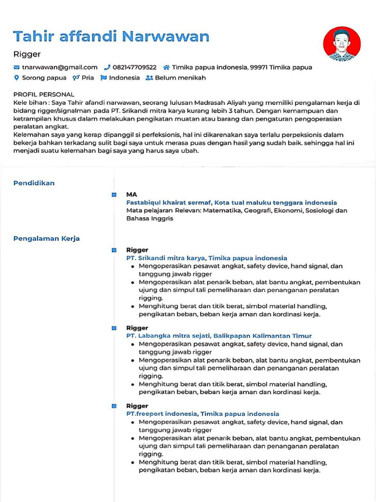 Cv. Tahir Affandi Narwawan 2024 | PDF