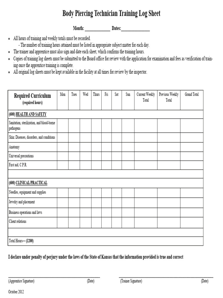 Body Piercing Training Log | PDF
