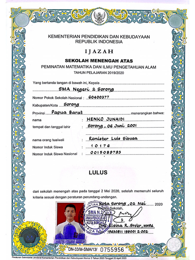 Ijazah Sma Henko | PDF