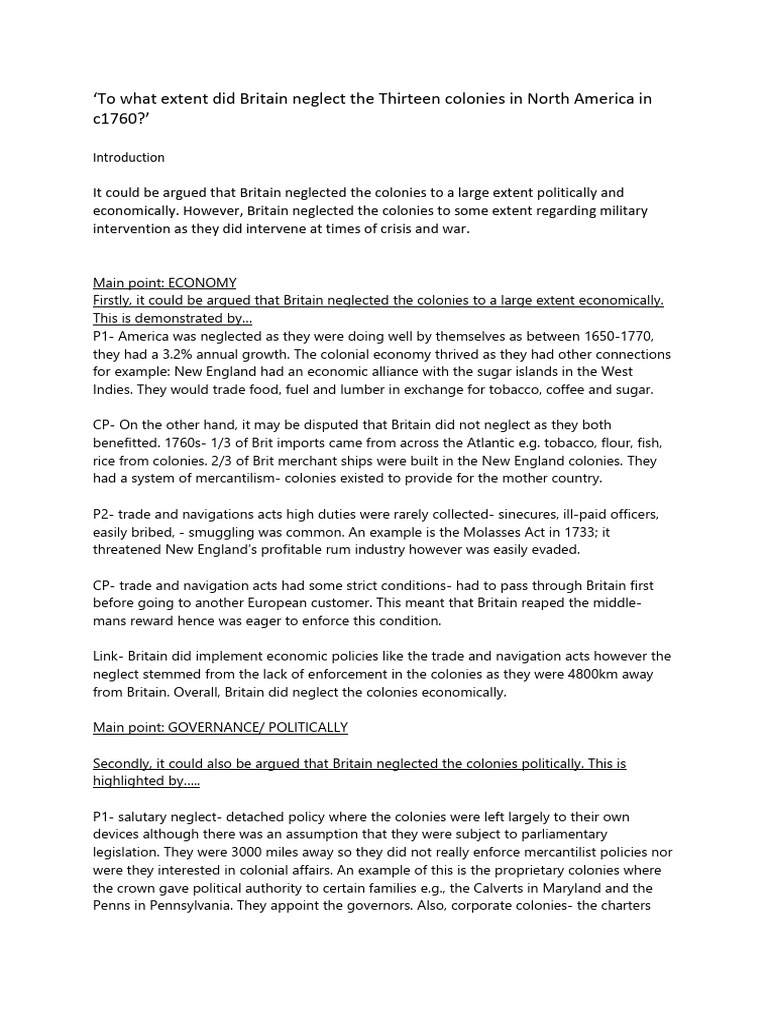 Britain's Neglect of Thirteen Colonies | PDF | Kingdom Of Great Britain ...