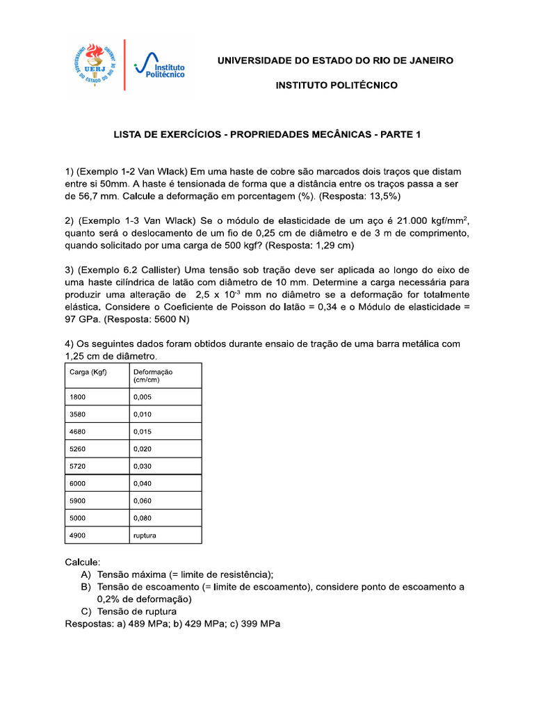 Lista Exercicios Prop Mec Parte1 | PDF