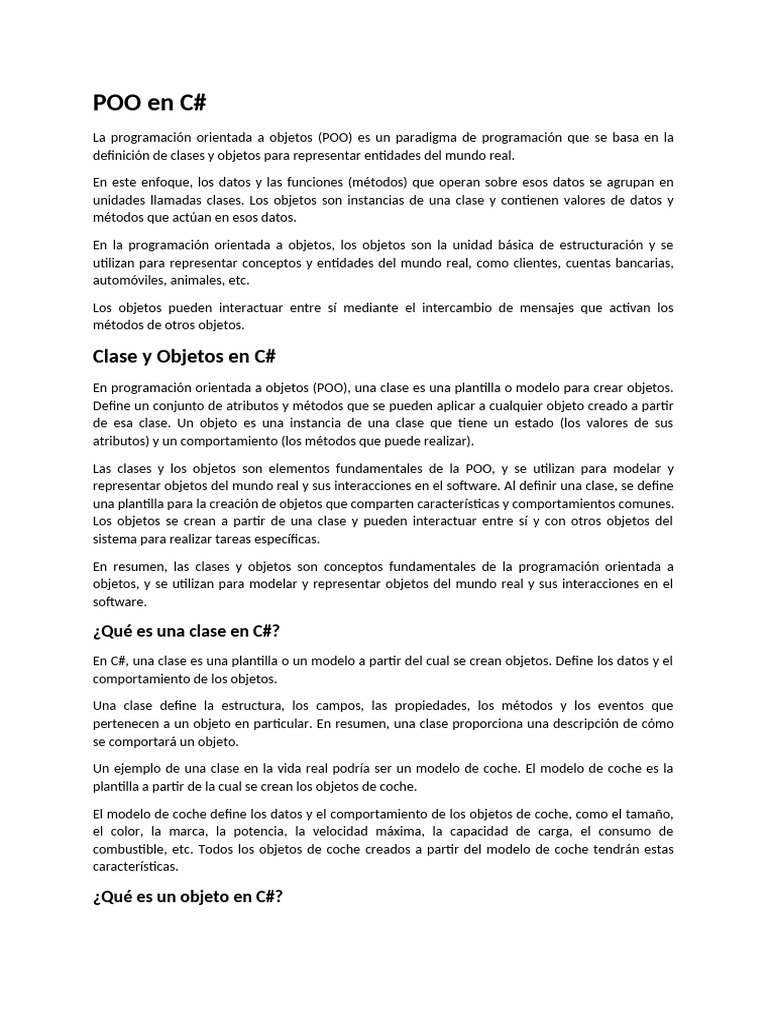 POO en C | PDF | Objeto (informática) | C Sharp (lenguaje de programación)