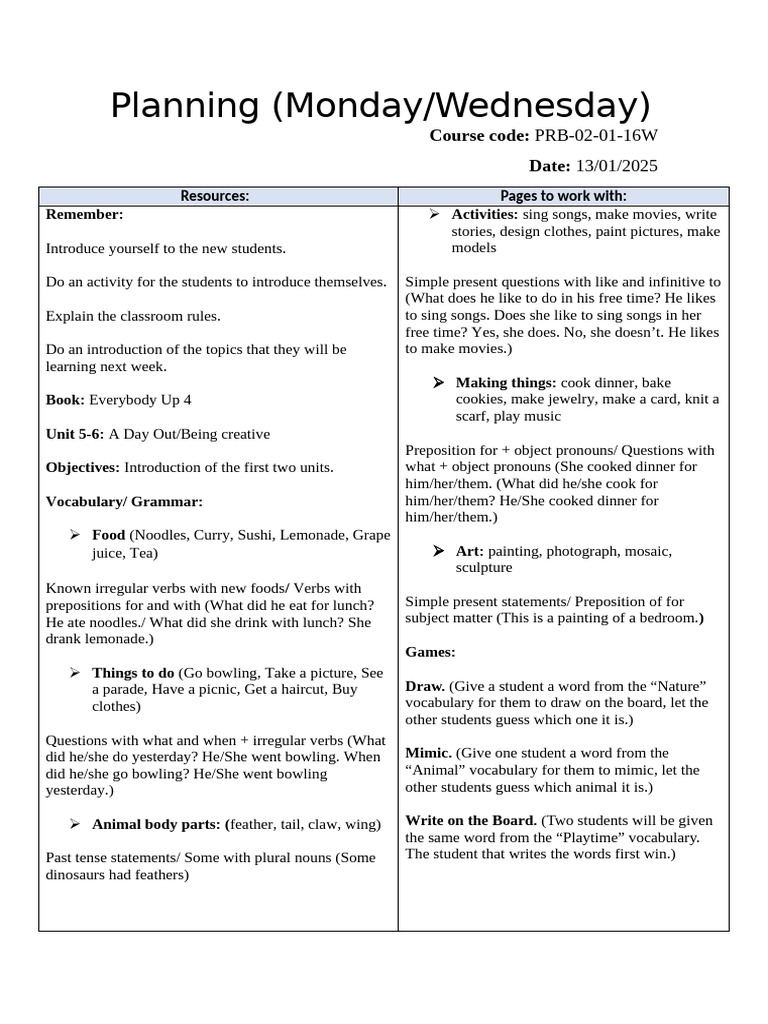 Everybody Up 4, Introduction, (Units 5-6) . | PDF | Lunch | Linguistics