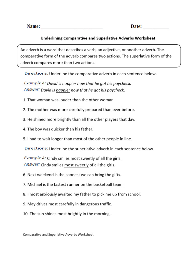 Comparative Superlative Adverbs Underlining 2 | PDF
