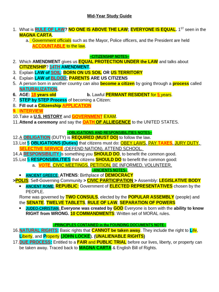 Mid-Year Review 2024 ANSWERS | PDF | Presidents Of The United States ...