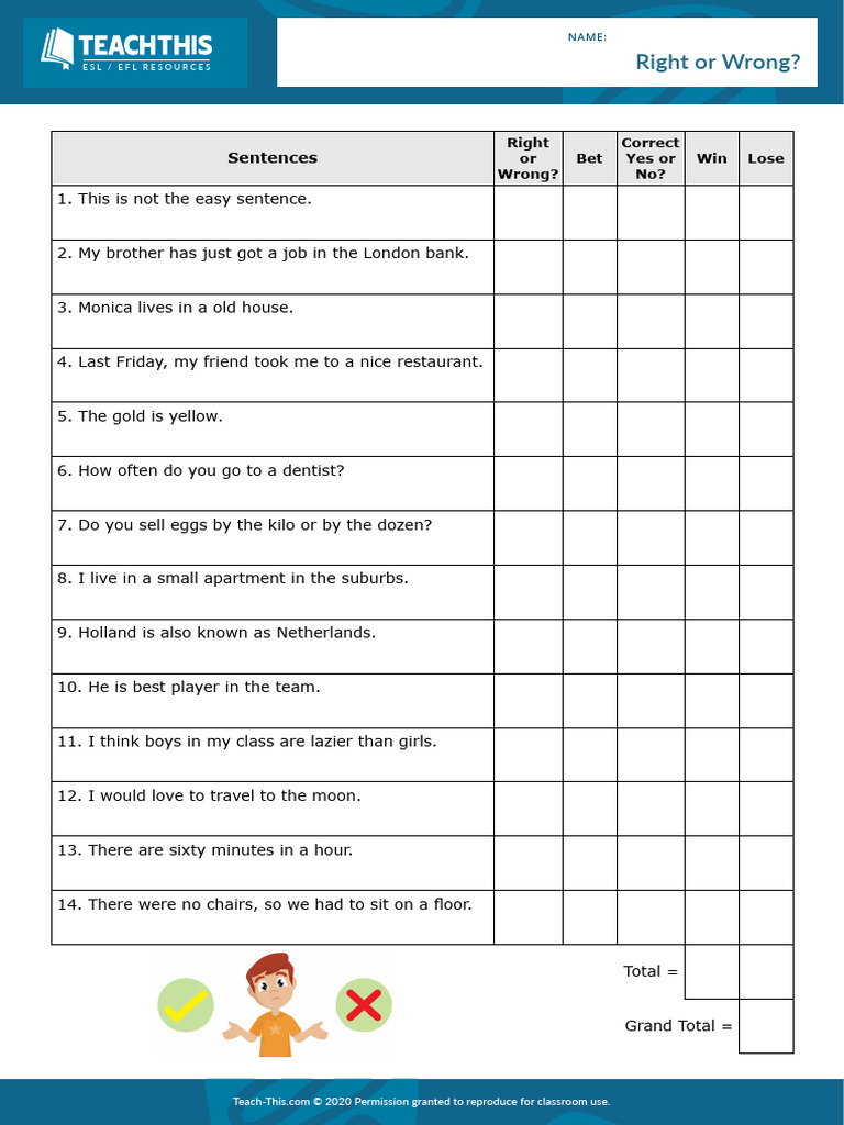 ARTICLES - RIGHT OR WRONG - INTERACTIVE WORKSHEET - TEACH THIS | PDF