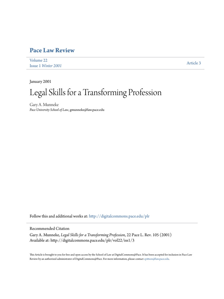 Legal Skills For A Transforming Profession: Pace Law Review | PDF ...