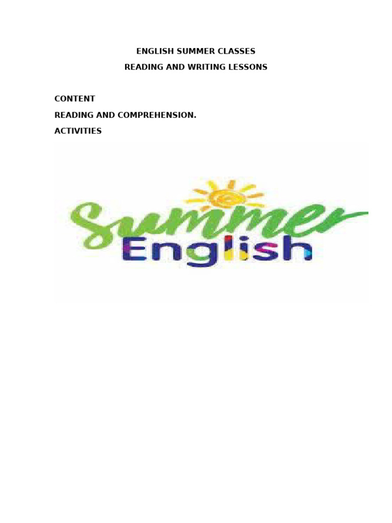 ENGLISH SUMMER CLASSES READING MODULE | PDF