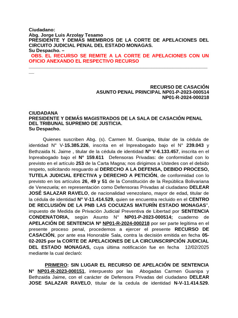 Fundamentacion NP01-R-2023-218 Delear Salazar | PDF | Apelación | Debido al proceso